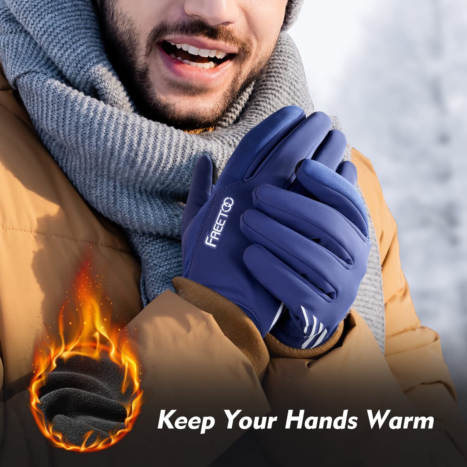 FREETOO Waterproof Winter Gloves with Fleece Lining for Cold Weather, Windproof Touchscreen Warm Gloves for Running Cycling Driving Men/Women