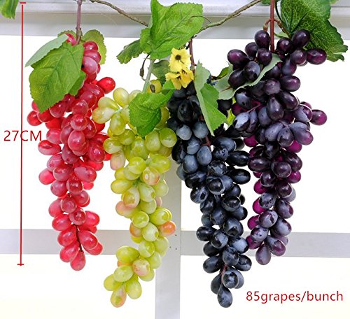URTop 4 Bunchs of Artificial Black,Red, Green and Purple Large 85pcs Grapes Plastic Fake Decorative Fruit Food Lifelike Home Wedding Party Garden Decor Mini Simulation Fruit Photography Props