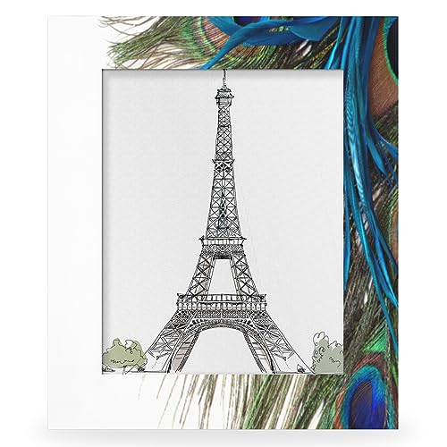 Peacock Feather 8x10 Picture Frame, Boho Wooden Photo Frame for Wall Mounting or Tabletop Living Room Bedroom Home Decor