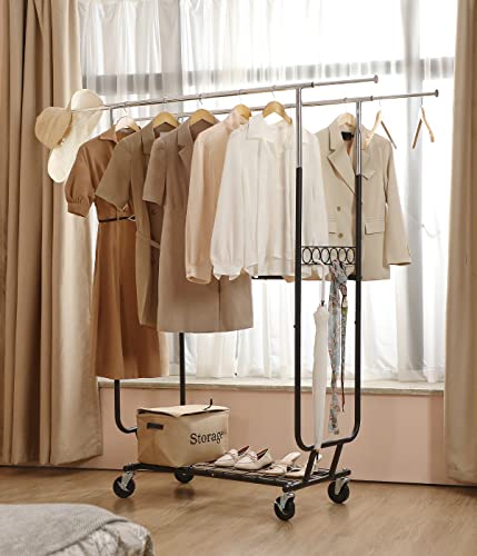 LIFEFAIR Clothing Garment Rack Double, 470 lbs Capacity Heavy Duty Clothes Racks for Hanging Clothes Portable Rolling Coat Rack Freestanding on Wheels
