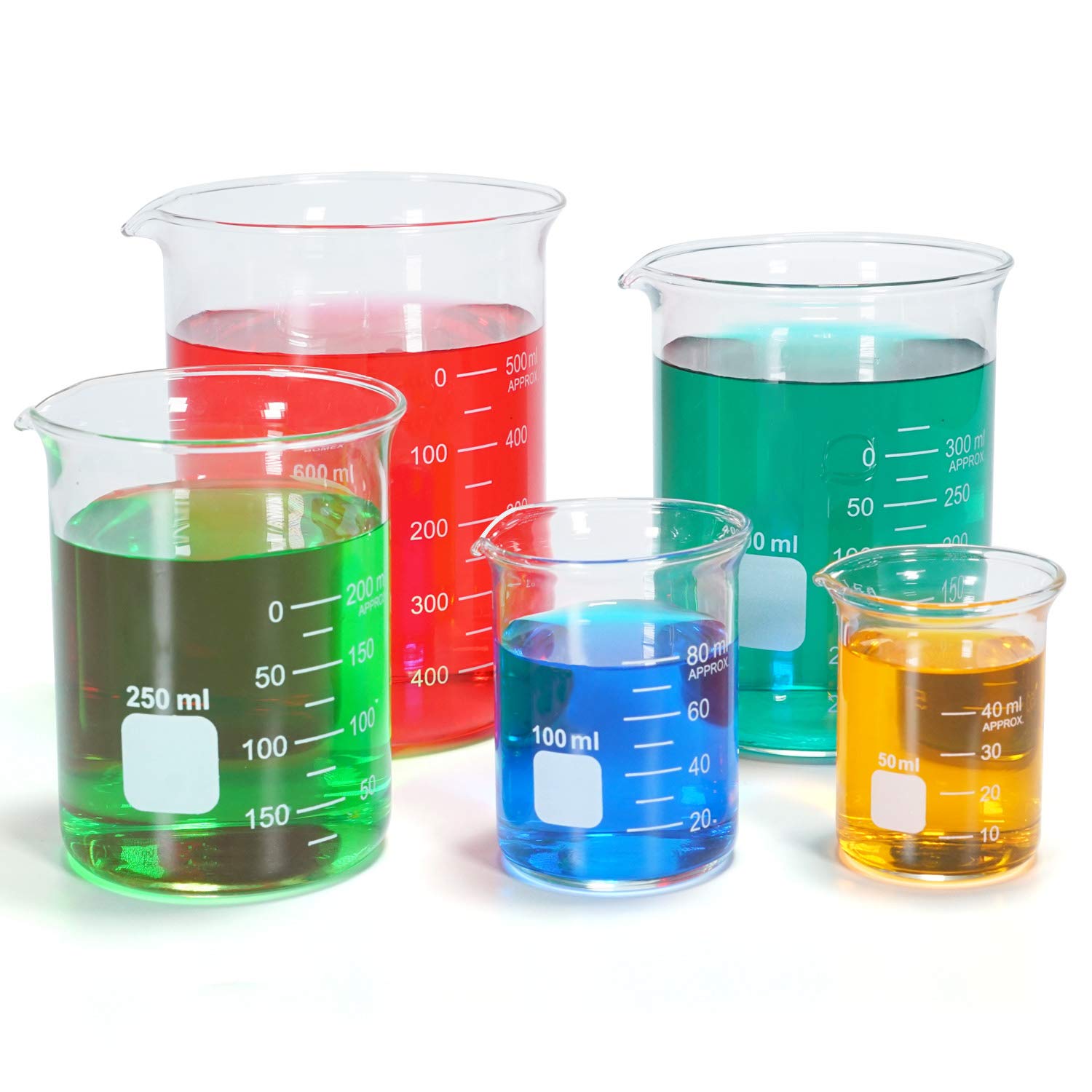 Glass Measuring Low Form Beaker Set and 9pcs Glass Stir Sticks Glass Stirring Rod