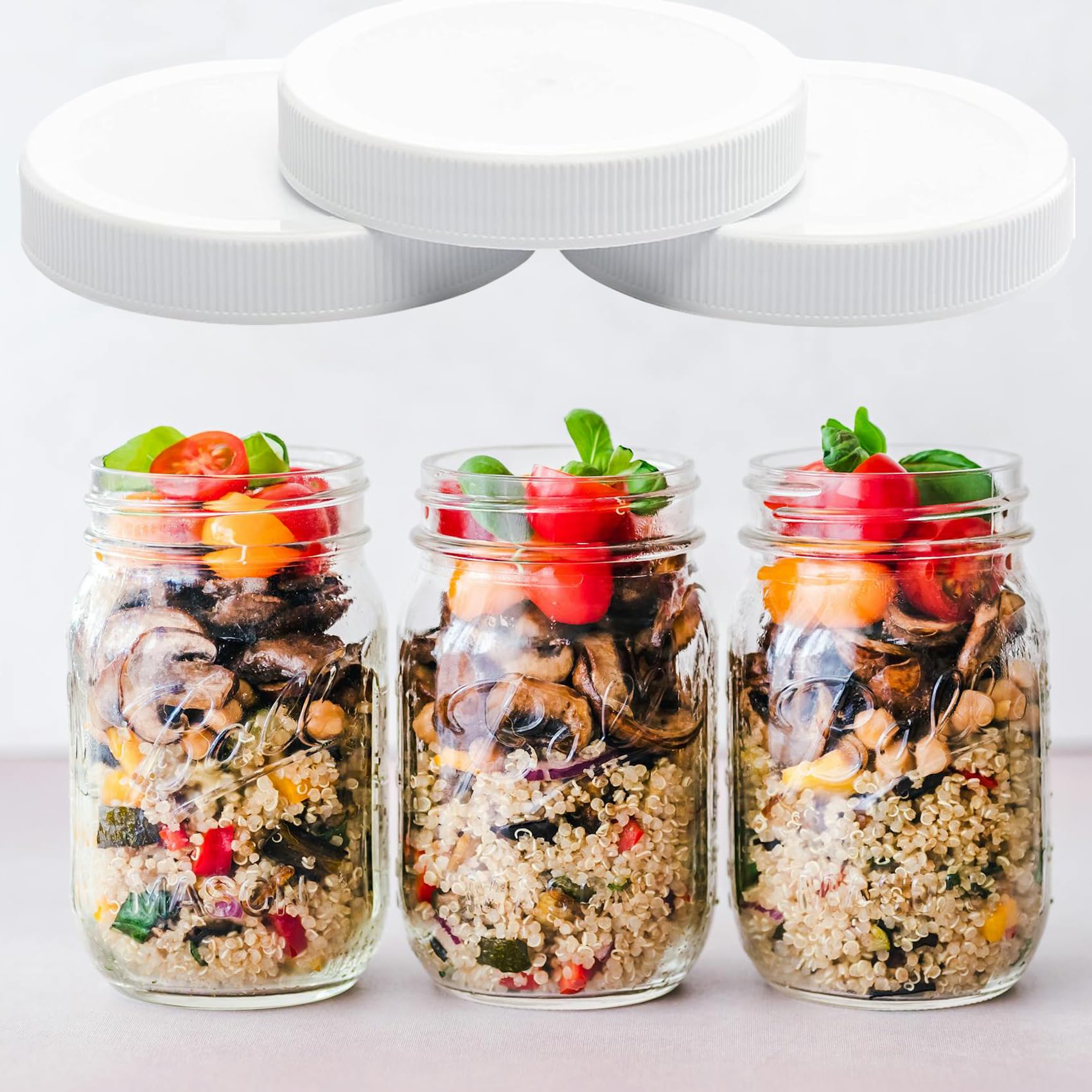 Hufopik 3 Pcs | 110/400 Plastic Replacement Lids | 110mm Caps w/Leak Proof Liner | For Large Glass or Plastic Wide Mouth Jar, Food-Grade Storage Caps for Canning Jars