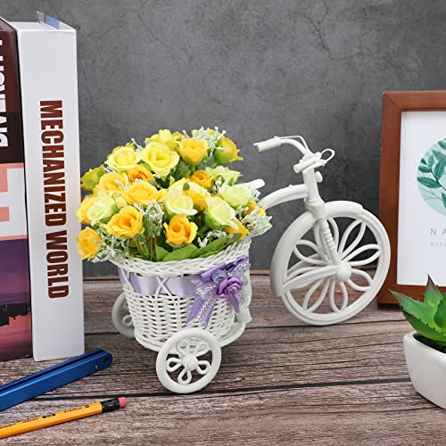 DAMEING Bicycle Artificial Flower Tricycle Flower Basket Garden Nostalgic Bicycle Artificial Flower Decor Plant Stand Mini Bicycle Flower Stand for Home Wedding Decoration