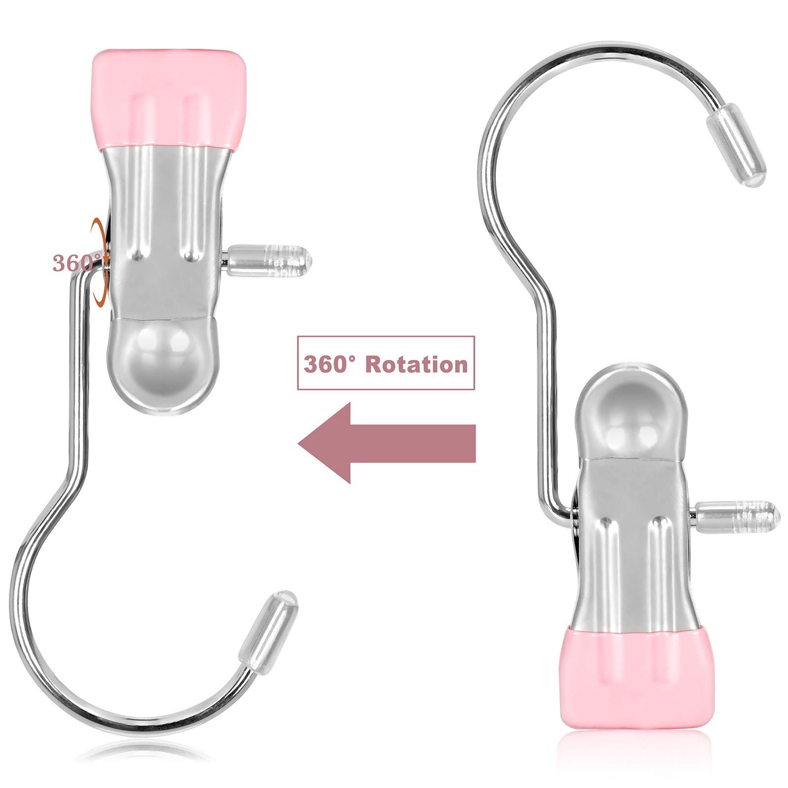 ODILCO 24Pack Boot Hanger Clips, Pink Hook Clips Hanger Clips Hold Hanging Clothes Pins Hooks - Portable Stainless Steel Home Travel Hangers Clips