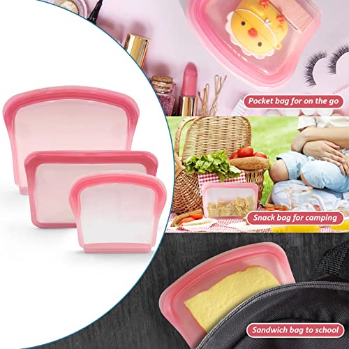 KVK Platinum Silicone Food Storage Bags - Flat Reusable Pocket Snack Sandwich Bag - Meal Prep Container Freezer Oven Dishwasher Safe - Double Lock Seal Leakproof - Dark Red