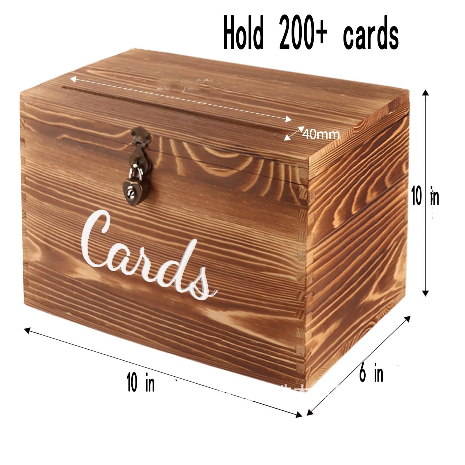 PUTOTE Rustic Wooden Card Box with Lock( 10×10×6 in:Wedding,Shower Anniversary etc