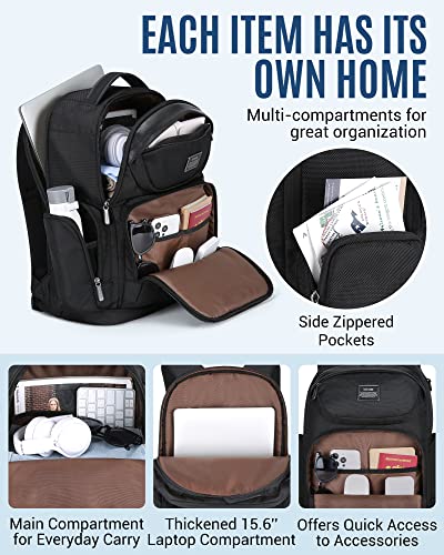 LIGHT FLIGHT Travel Laptop Backpack for Men Women,Water Resistant College Bag,Carry on Backpack Flight Approved,Work Bookpack Fits 15.6 Inch Laptop,Lightweight Hiking Bag,Black
