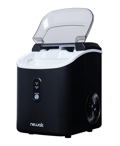 Newair Nugget Countertop Ice Maker Machine | 26 lbs. | Electric Sonic Ice Maker in Matte Black, Self-Cleaning Function, Refillable Water Tank, Perfect Canes Ice for Kitchens, Offices, Home Coffee Bars