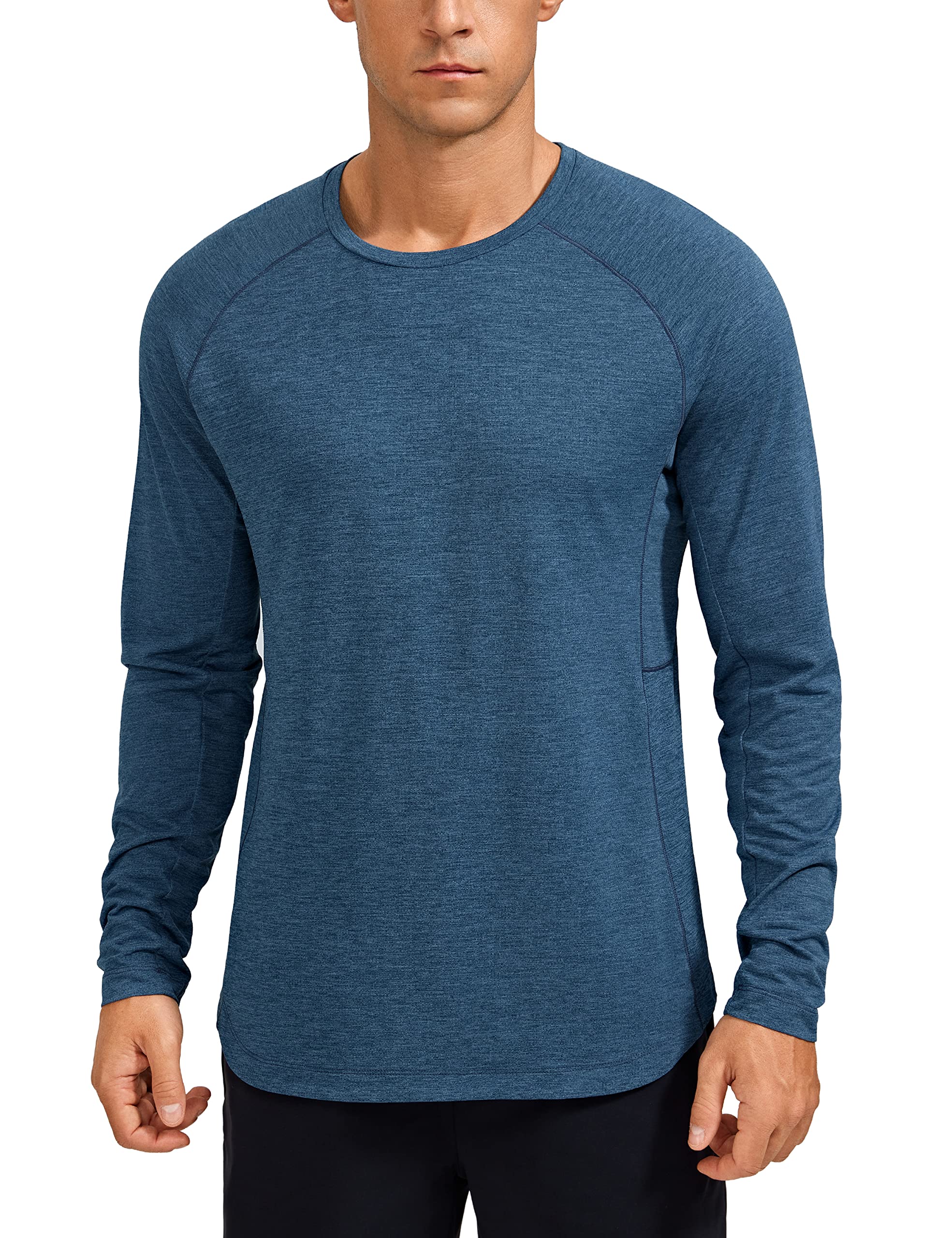 CRZ YOGA Lightweight Long Sleeve Shirts for Men Moisture Wicking Quick Dry Shirt Workout Running Basic Tee Tops Ocean Blue Heather X-Large