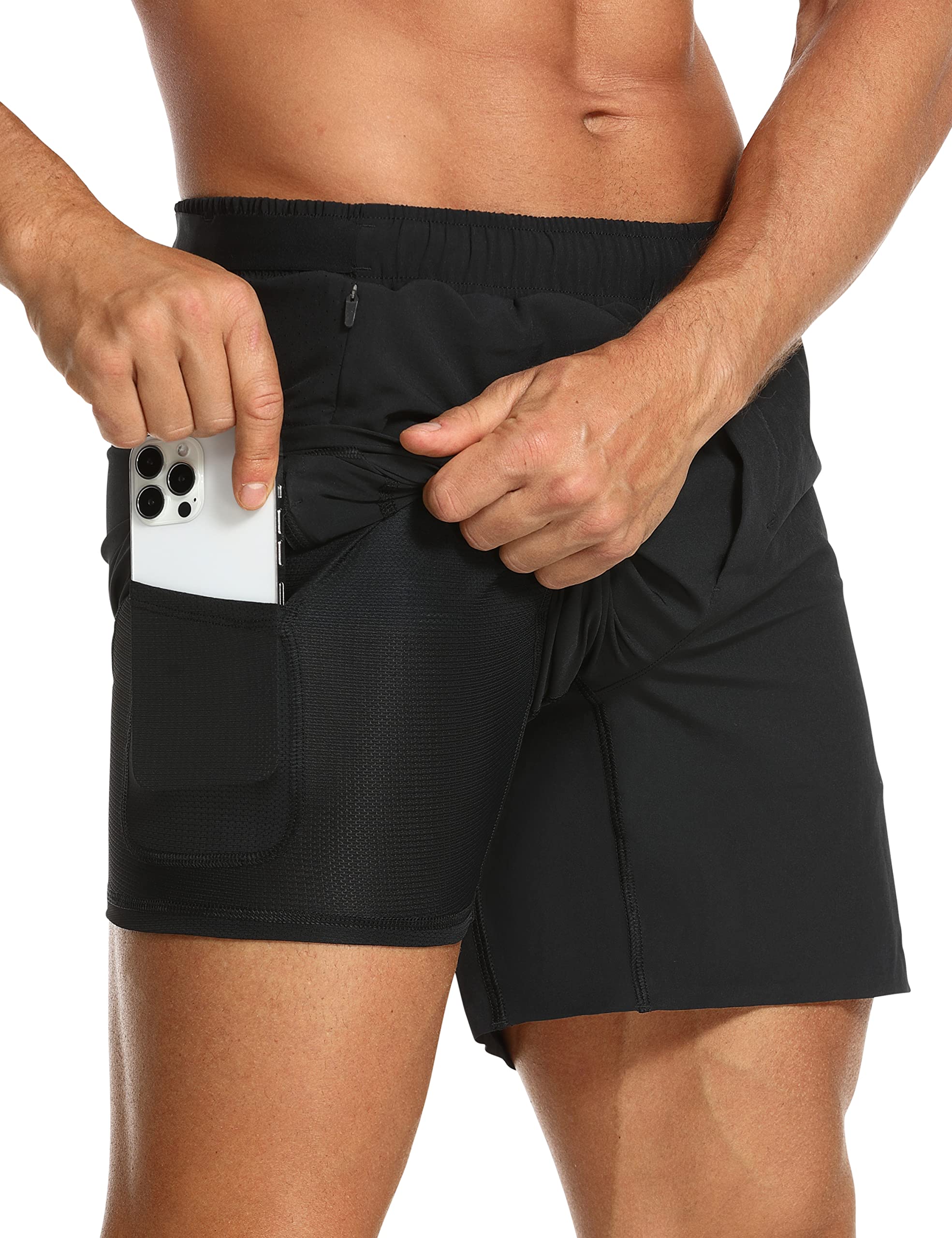 CRZ Yoga Men's Athletic Shorts, Black, Large
