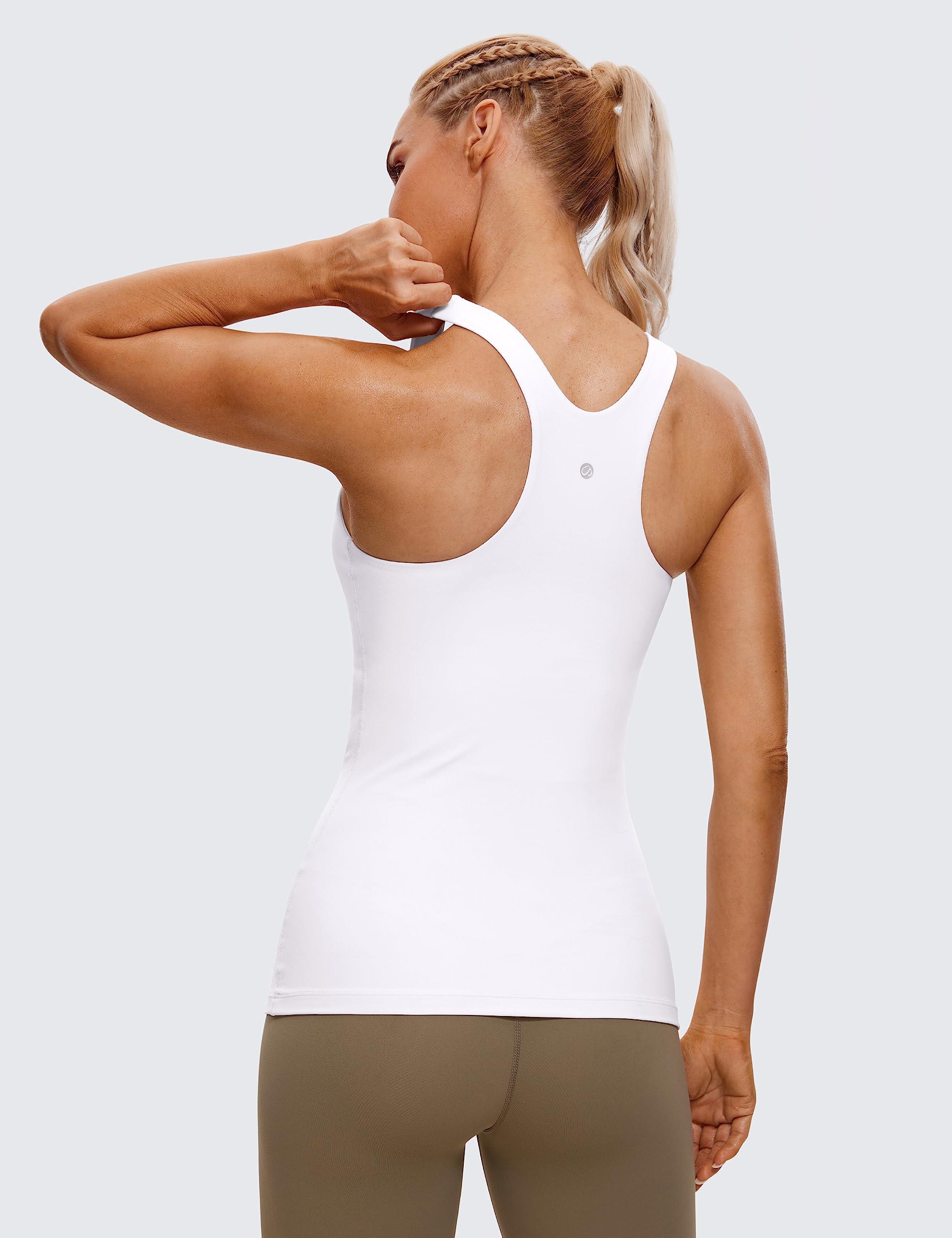 CRZ YOGA Butterluxe Womens Racerback High Neck Tank Top - with Built in Bra Workout Padded Yoga Athletic Camisole White Medium