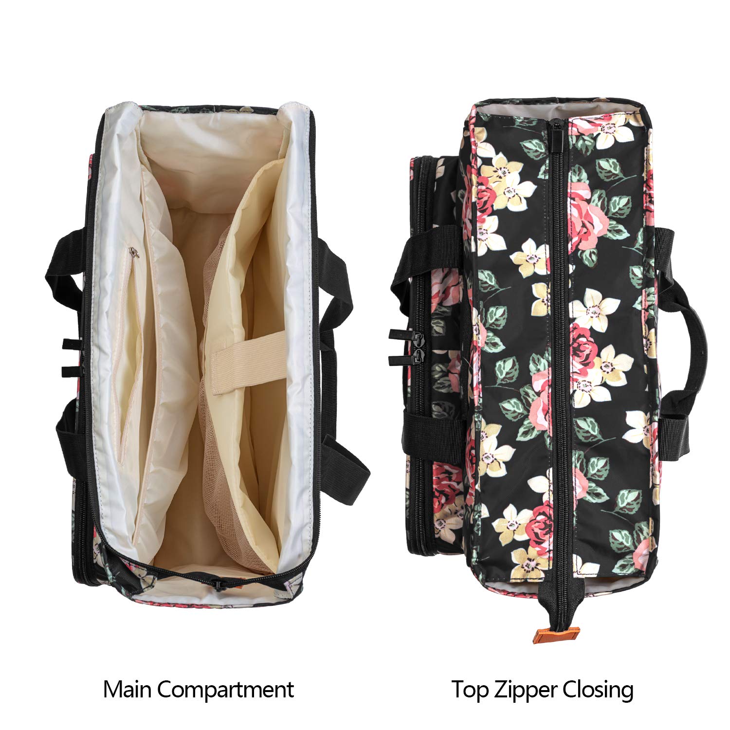 Yarwo Embroidery Project Bag, Embroidery Kits Storage Bag with Multiple Pockets for Embroidery Hoops (Up to 11.2"), Embroidery Floss or Other Embroidery Supplies, Black Peony (Bag Only)