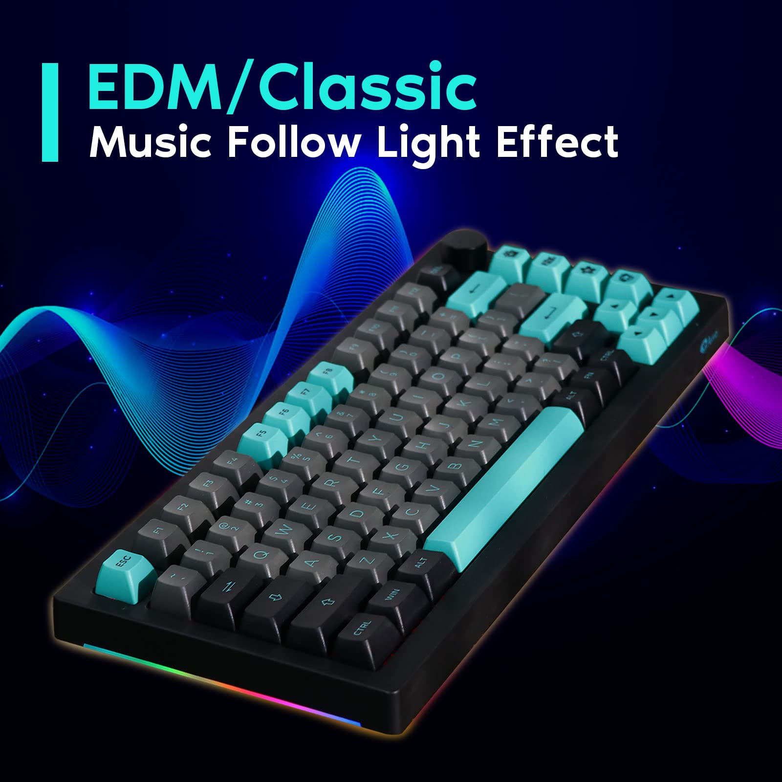 EPOMAKER AKKO 5075B Plus Gasket Hot Swap Mechanical Gaming Keyboard, 2.4GHz/Bluetooth 5.0/USB-C Wired PC Keyboard, with Poron Foam, Knob Control, Side RGB, Dual Plate for Win/Mac/Linux(Cyan, Silver)