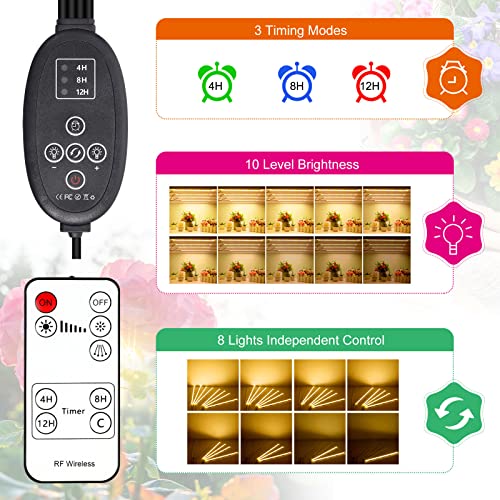 Grow Lights Strip Full Spectrum Cabinet Lights Grow Plant Light with 4/8/12H Auto On/Off Timer,384 LEDs 10 Brightness Grow Bar Strips Sunlike Grow Lamp for Indoor Plants 8 Pack