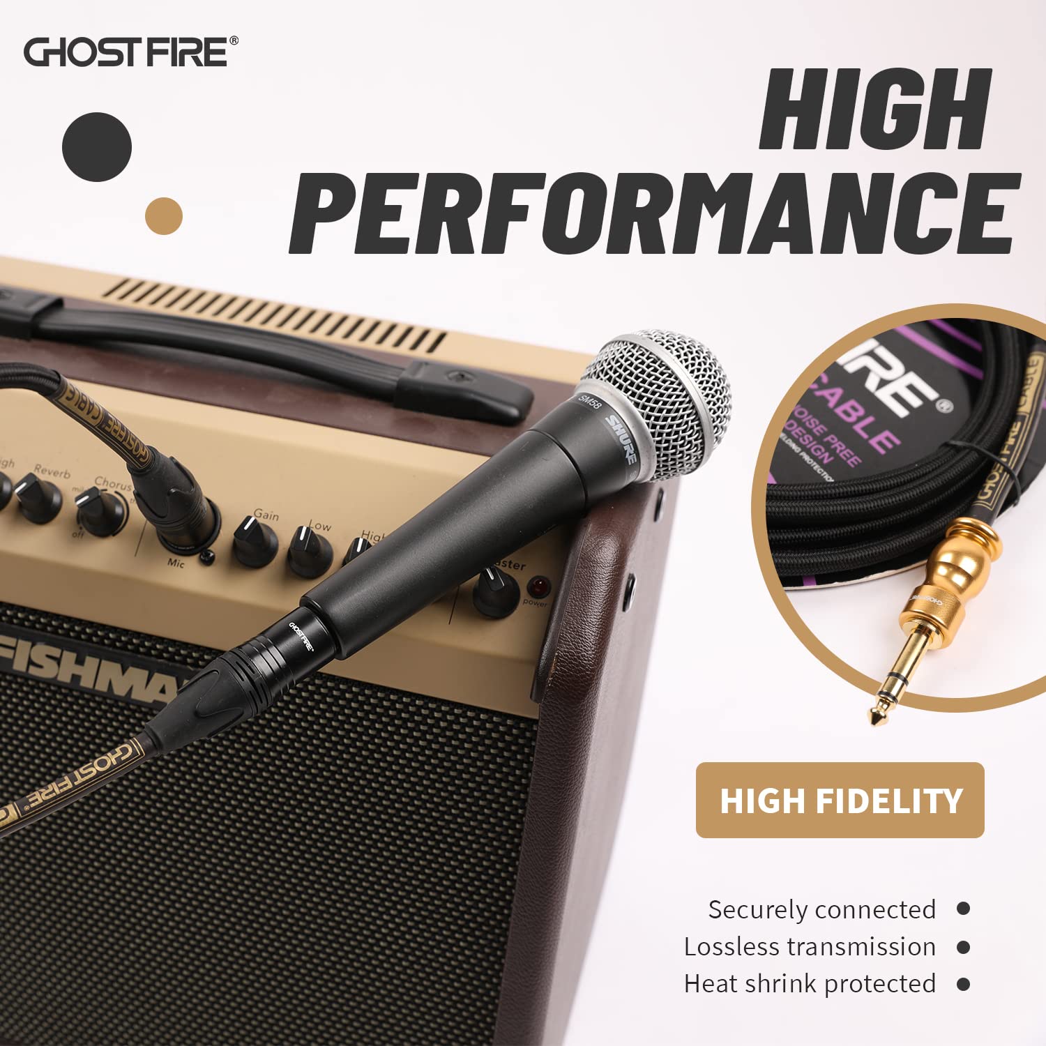 GHOSTFIRE XLR High Performance Noise-Cancelling 1/4" TRS-to-XLR Male Standard Balanced Microphone Cable (10 feet-(1/4" TRS-to-XLR Male)