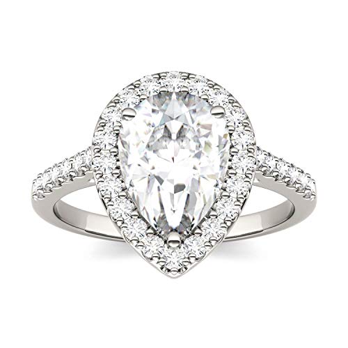 Charles & Colvard Created Moissanite 10x7mm Pear Cut Engagement Ring for Women | 2.58 cttw DEW | Lab Grown | Solid 14K White Gold with Rhodium | Size 7