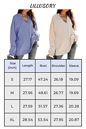 LILLUSORY Womens V Neck Collared Oversized Fall Sweater Clothes 2023 Sexy Cozy Long Sleeve Trendy Knit Knited Polo Pullover Tunic Sweaters Top Cute Outfits