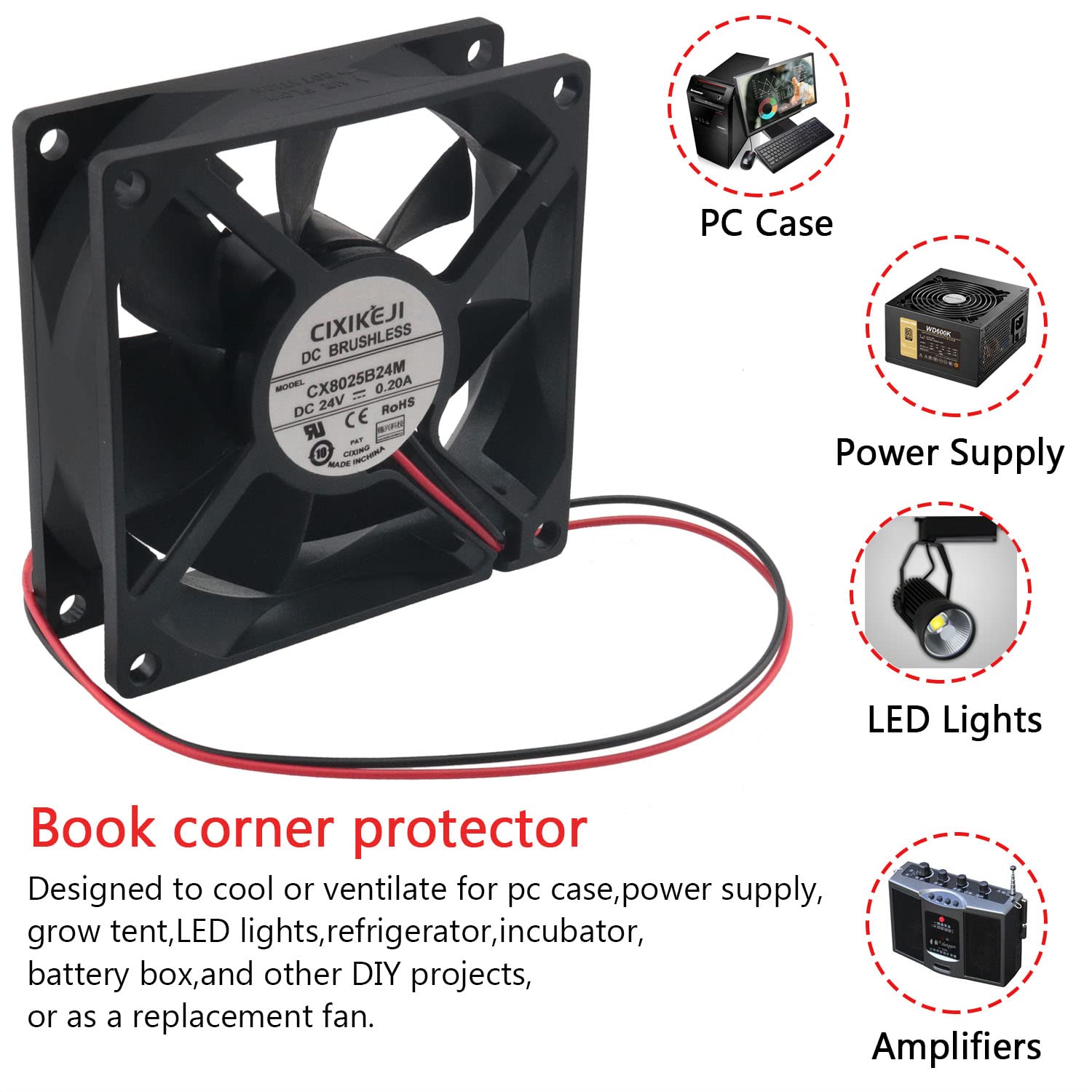 MTQY 80mm 24V DC Cooling Fan 80mm x 80mm x 25mm 24V Brushless DC Cooling Fan