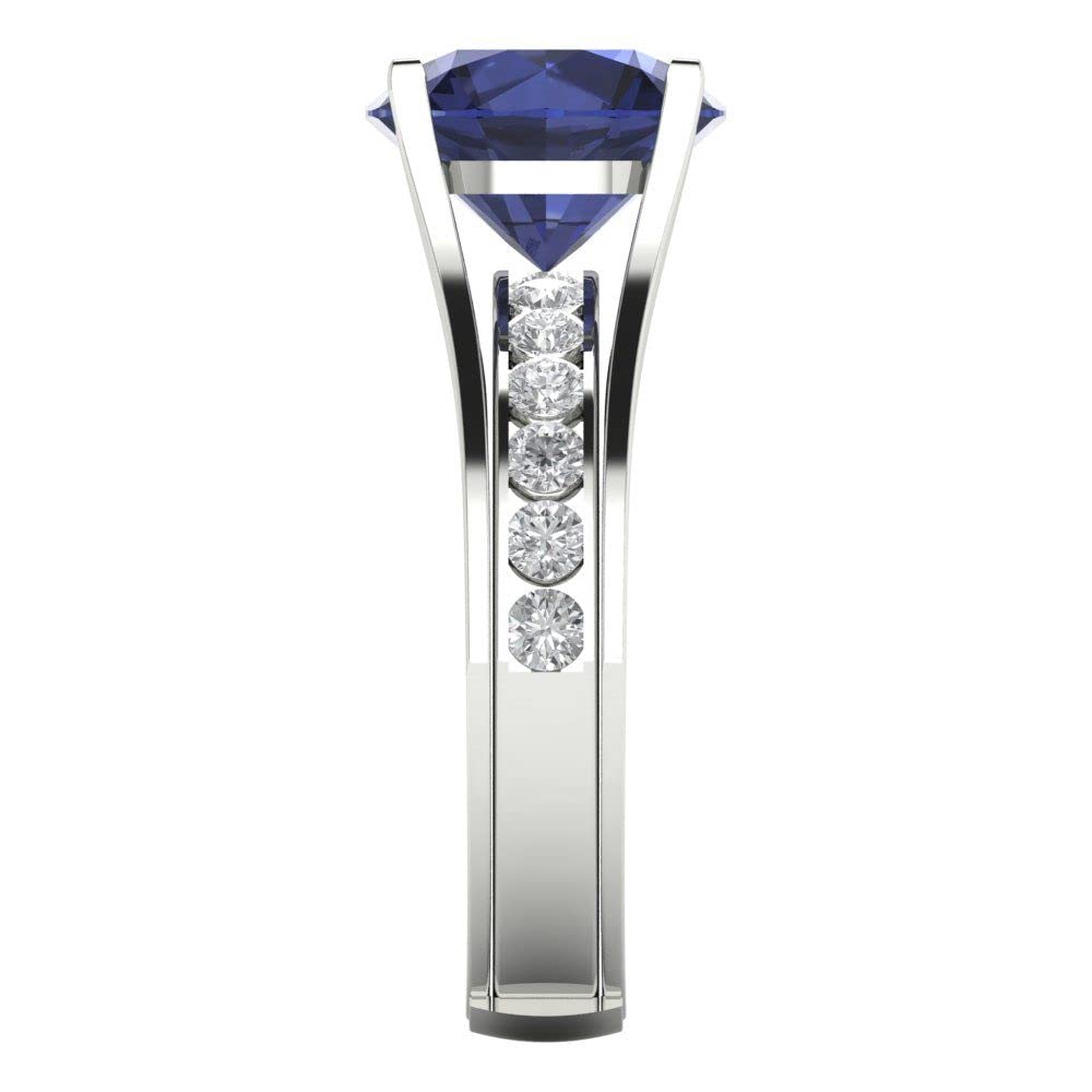 Clara Pucci 2.89ct Round Cut Solitaire simulated Blue Sapphire Engagement Promise Anniversary Bridal Ring Band set 18K White Gold 7.75