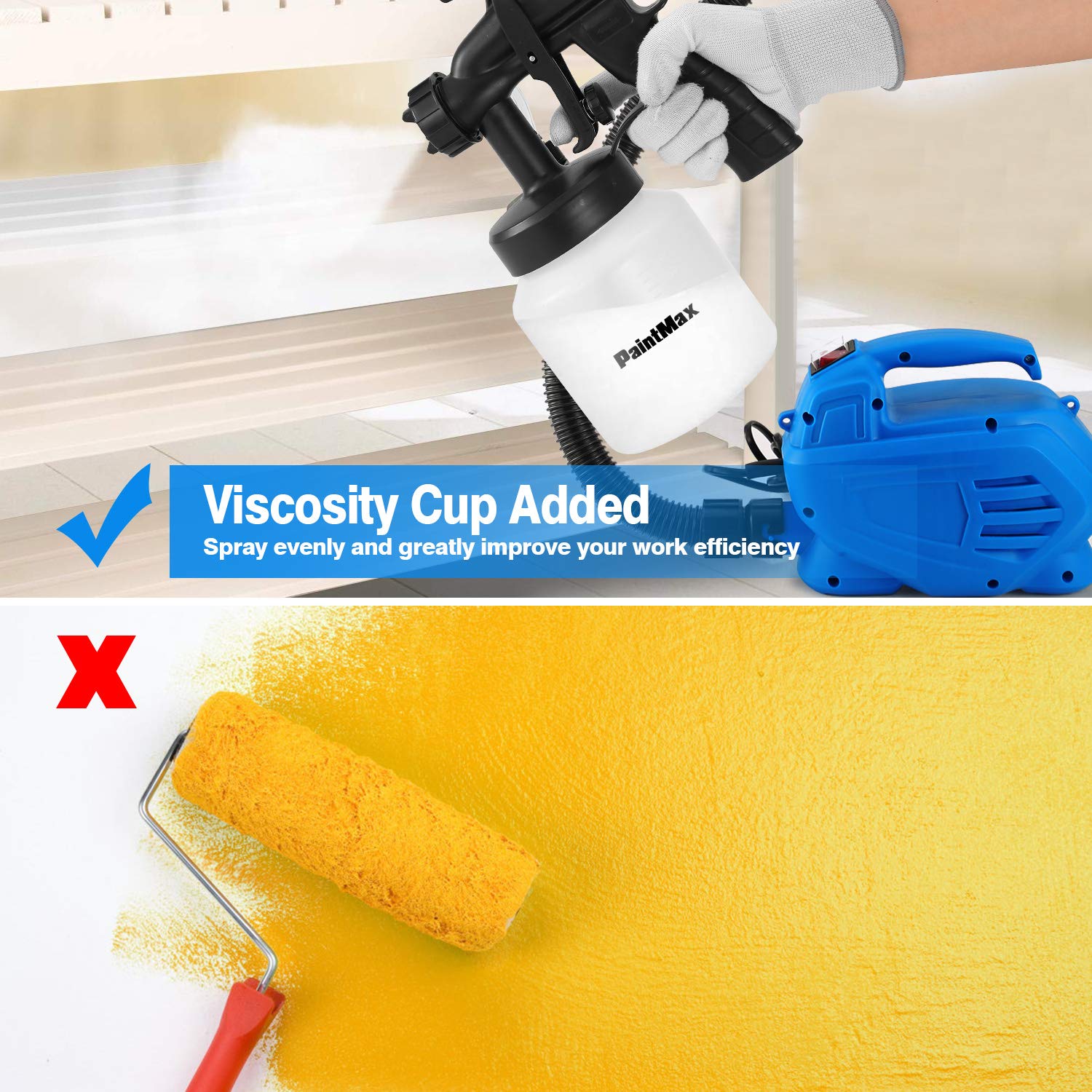 Moclever® Paint Sprayer, 800ml/min New Upgrade HVLP Electric Paint Gun with 3 Spray Patterns, Easy Spraying and Cleaning for Power Paint Sprayer,Adjustable Valve Knob, Quick Refill Lid Detachable Cont
