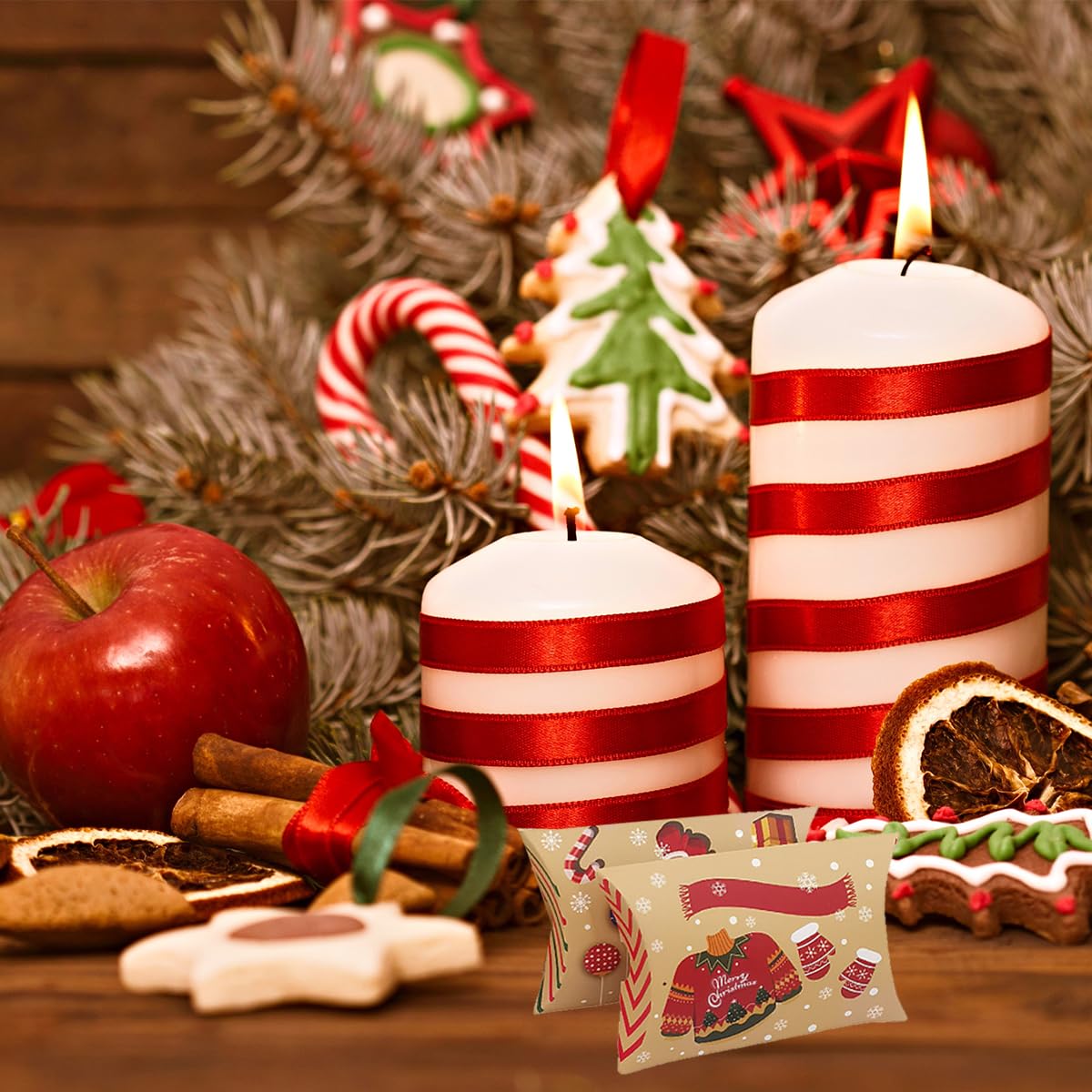 BWDCQMX Christmas Small Boxes Cookie Candy Boxes Gift Pillow Boxes Christmas Party Gift Boxes for Party Packaging Sweets Cakes Gifts Presents(24 pcs)