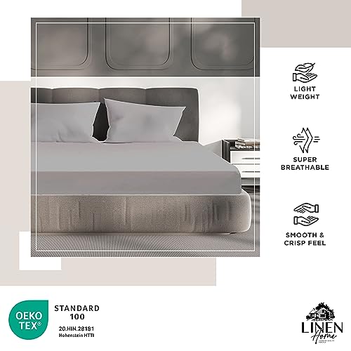 Linen Home 100% Cotton Percale Fitted Sheet Set Queen Size, Silver, Deep Pocket, 3 Piece -1 Deep Pocket Fitted Sheet and 2 Pillowcases, Crisp Cool and Strong Bed Linen