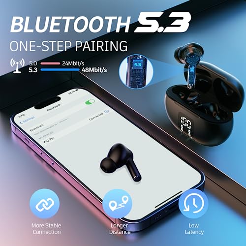 Wireless Ear Buds Bluetooth Earbuds, 60H Playtime LED Display Charging Case Bluetooth 5.3 Headphone with Mic, Noise Cancellation Stereo Sound, IPX5 Ear Buds for iPhone/Samsung/Android/iOS