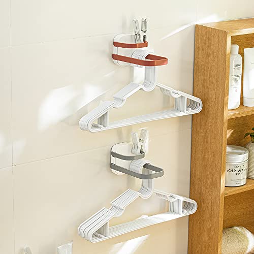 LINFIDITE 2 Pack Clothes Hanger Organizer Hanger Storage Organizer Stacker Double Layers Foldable Hanger Holder Rack Wall Mounted Clothes Hanger Clips Organizer for Laundry Room Balcony Bathrooms,Grey