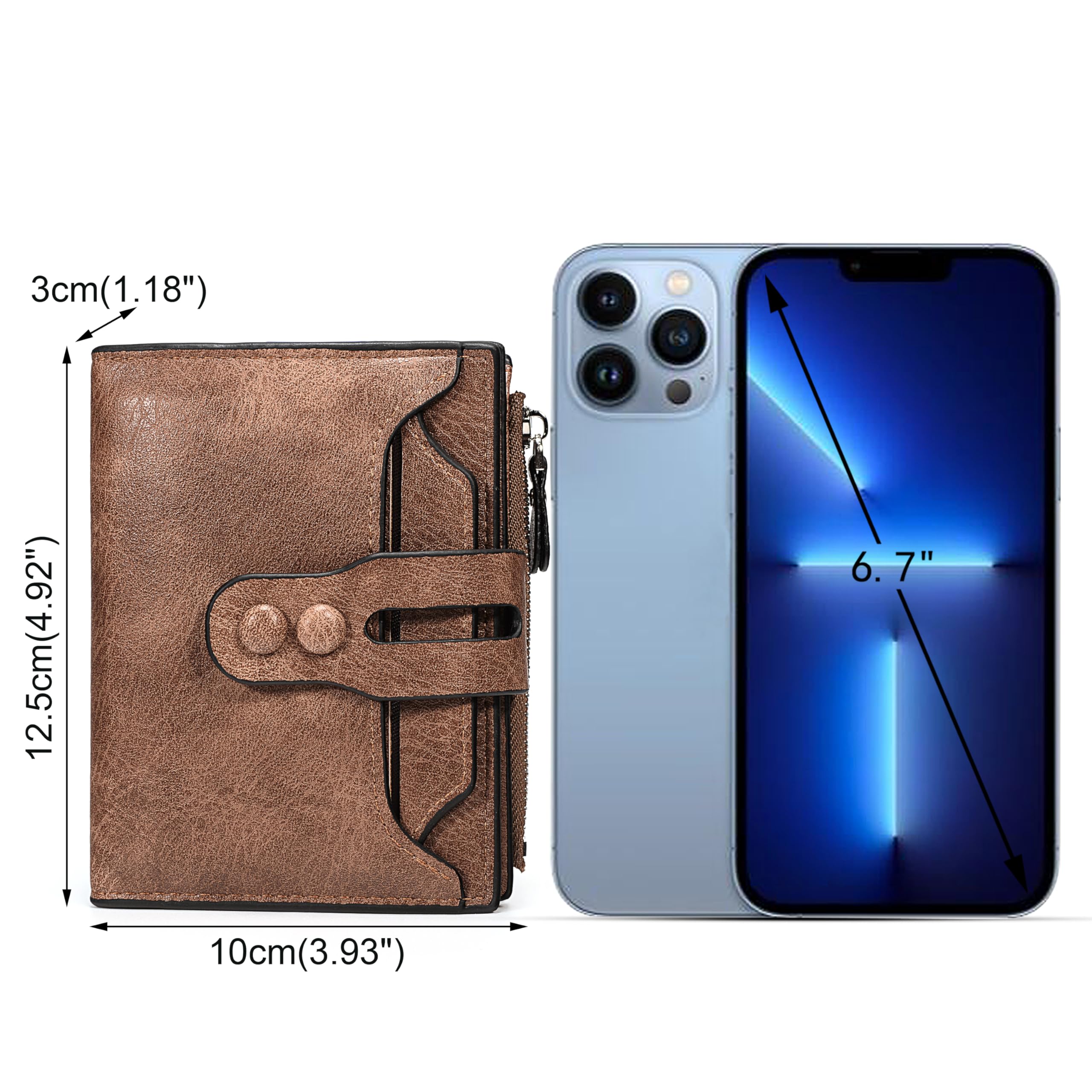 UTO Womens Wallet RFID Blocking PU Leather Bifold Snap Card Holder Money Coins Organizer Purse Brown