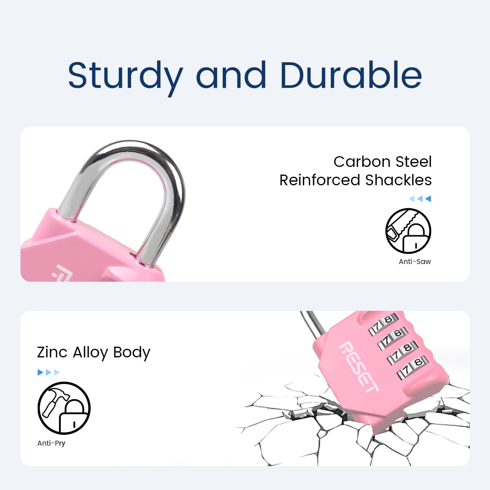 RESET-060 4 Digit Combination Lock Outdoor Padlock for School Gym Sports Locker Fence Toolbox Gate Suitcase Hasp Pink
