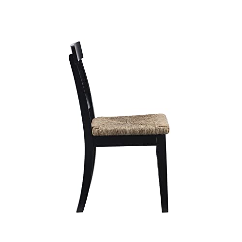 Linon Black Wood Woven Rush Seat, Minelli Dining Chair, Set of 2
