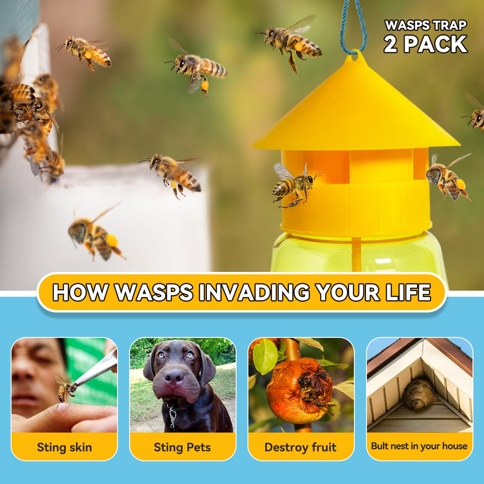 ITISBLTN 2 Packs Wasp Trap β Extra Large Yellow Jacket Trap Reusable Outdoor Hanging Ground Bee Wasps Killer Traps for Outside Garden, Patio, Backyard, Camping