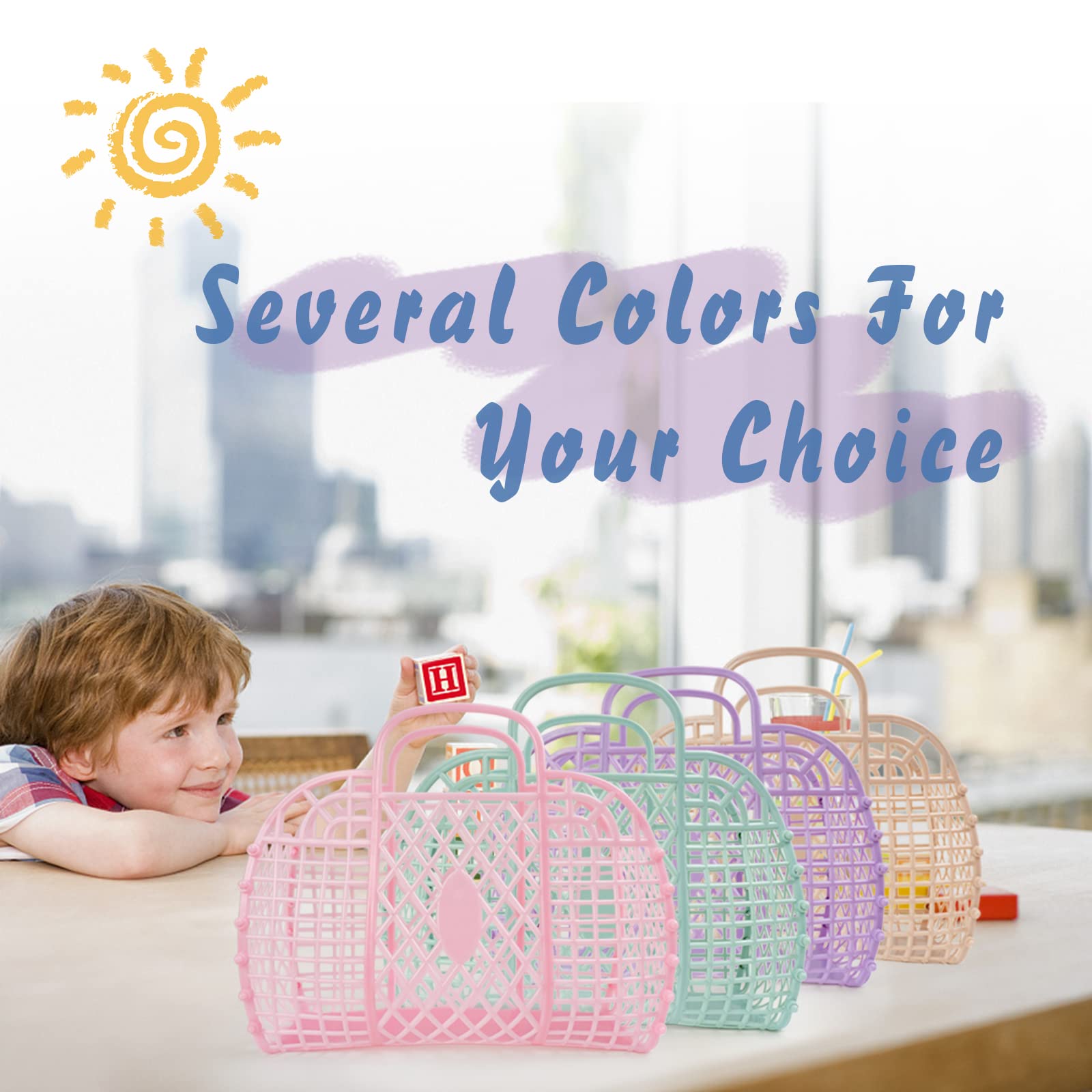 Gift Basket Toddler Purse Girls Jelly Beach Bag Plastic Beach Tote Storage Easter Baskets for Kids Light Pink Set of 2