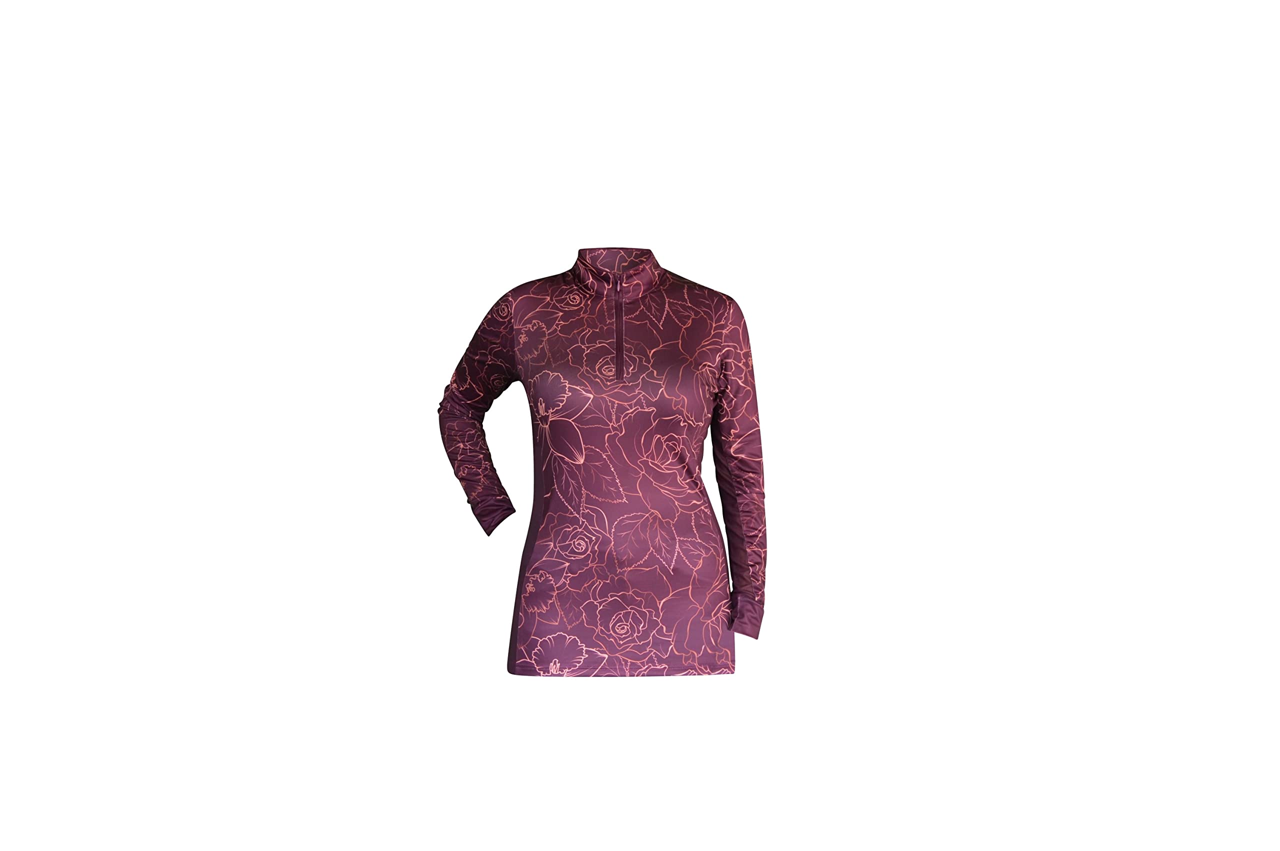 Equestrian Baselayer Long Sleeved Women's Horse Riding Sun Shirt (as1, Alpha, m, Regular, Regular, Plum Roses)
