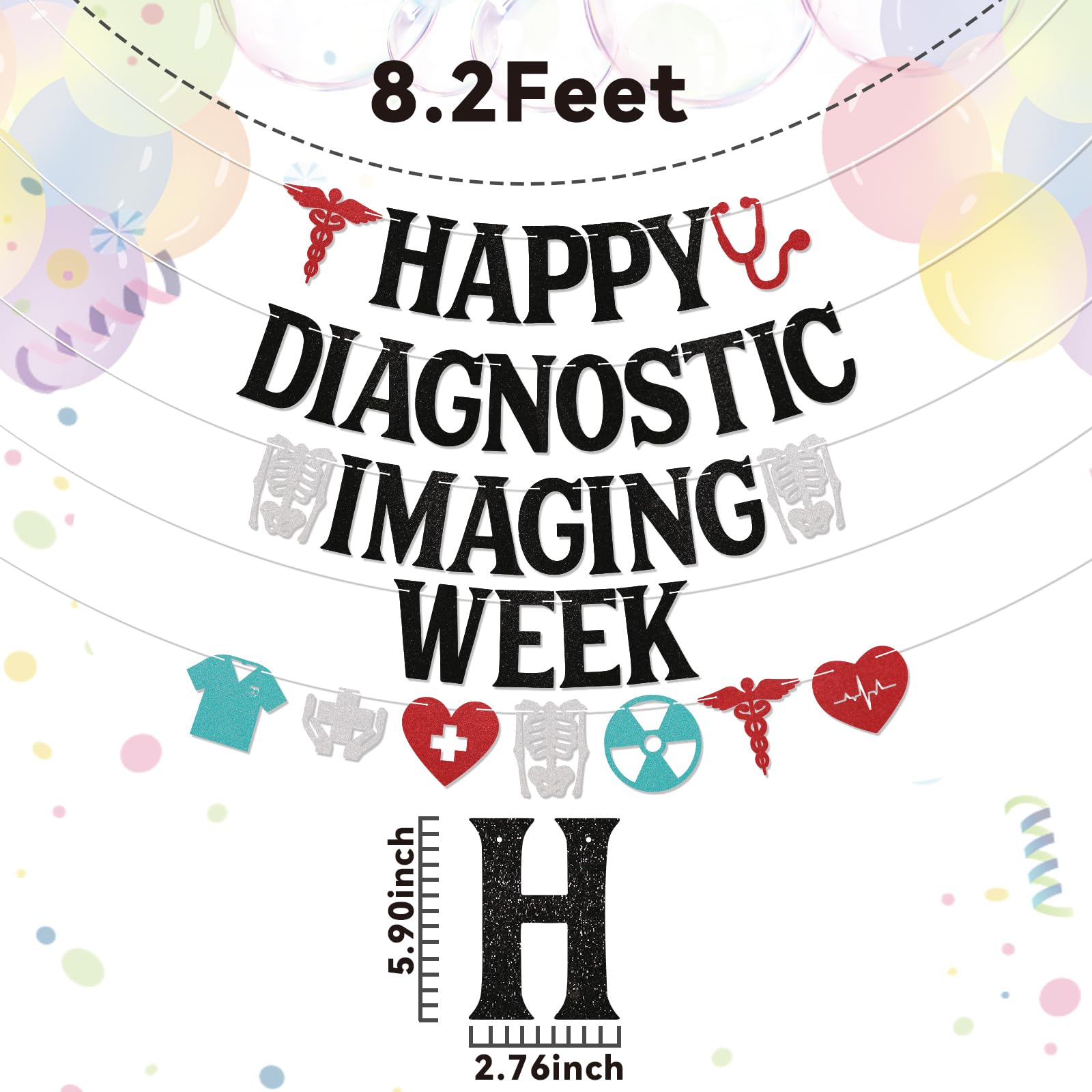 Happy Rad Tech Week Banner - Radiologic Tech Week Sign, Diagnostic Imaging Week Banner, Radiology Appreciation Week Decoration Black Glitter