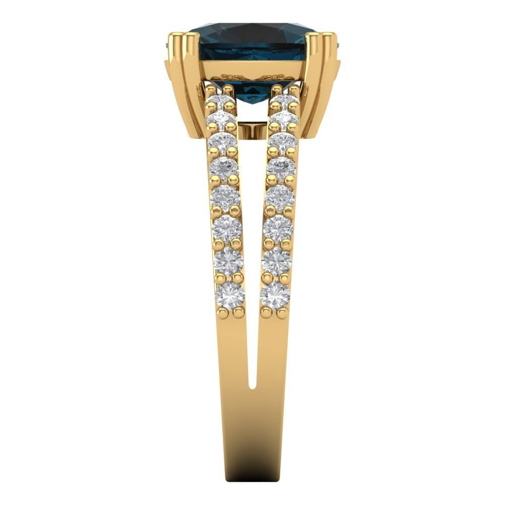 Clara Pucci 3.5ct Cushion Cut Custom Engraving London Blue Topaz Engagement Wedding Solitaire W/Accent Ring 18K Yellow Gold Size 6.5