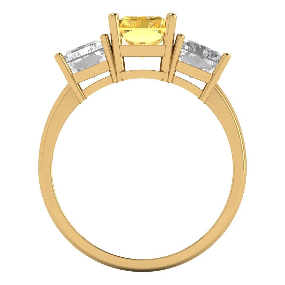 Clara Pucci 4.0 ct Emerald Cut 3 Stone Solitaire Natural Yellow Citrine Engagement Promise Anniversary Bridal Ring 18K yellow Gold 4.75
