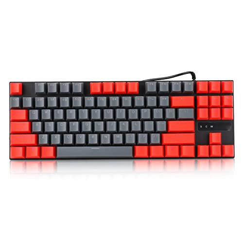 Gaming Keyboard, USB Wired Keyboard All Keys Color Lock Conflict Free 26 RGB Light Effects 87 Keys Waterproof for Laptop Gray and Red