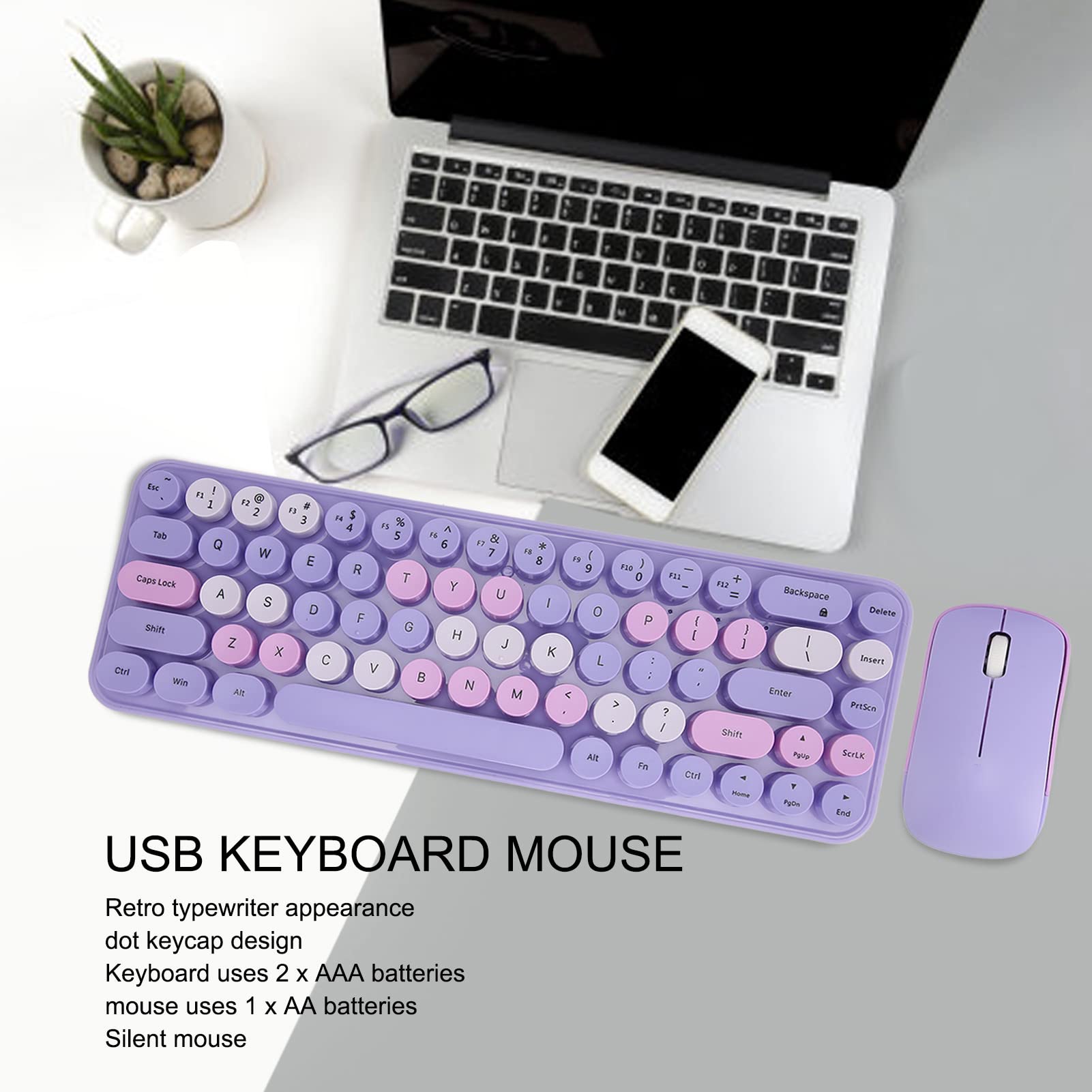 Gaming Keyboard Mouse 2.4G Wireless USB Low Power Retro Keyboard Made of Sweet ABS Material for Home Use (Mixed Color)