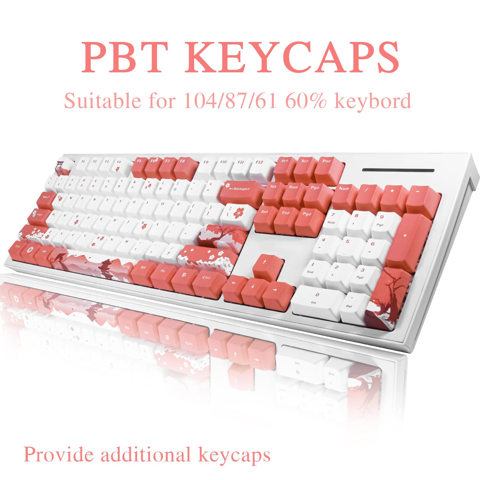 Uuoeebb PBT Keycaps, Heat Sublimation 104 PBT Keycap OEM Key Set for MX Switches Mechanical & Optical Gaming Keyboard (Sakura)