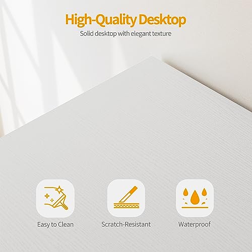 CubiCubi Computer Desk 55" Study Writing Table for Home Office, Modern Simple Style PC Desk, White Metal Frame, White