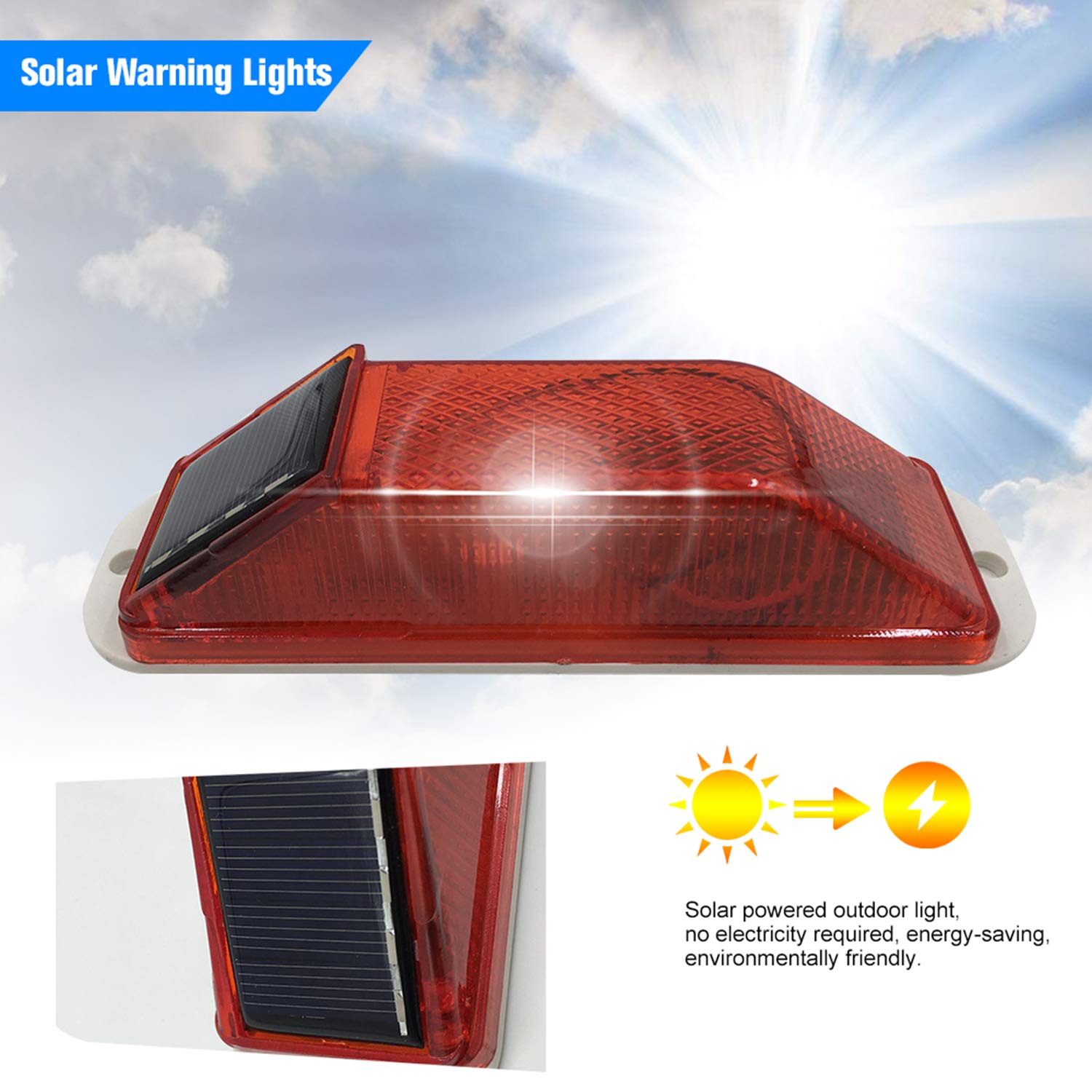 RISOON Solar Strobe Warning Light: Sensitive LED Warning Lamp High Bright Waterproof IP65 Light Control Flashing Beacon Barricade Construction Safety Traffic Light for Driveways Dock (Red)