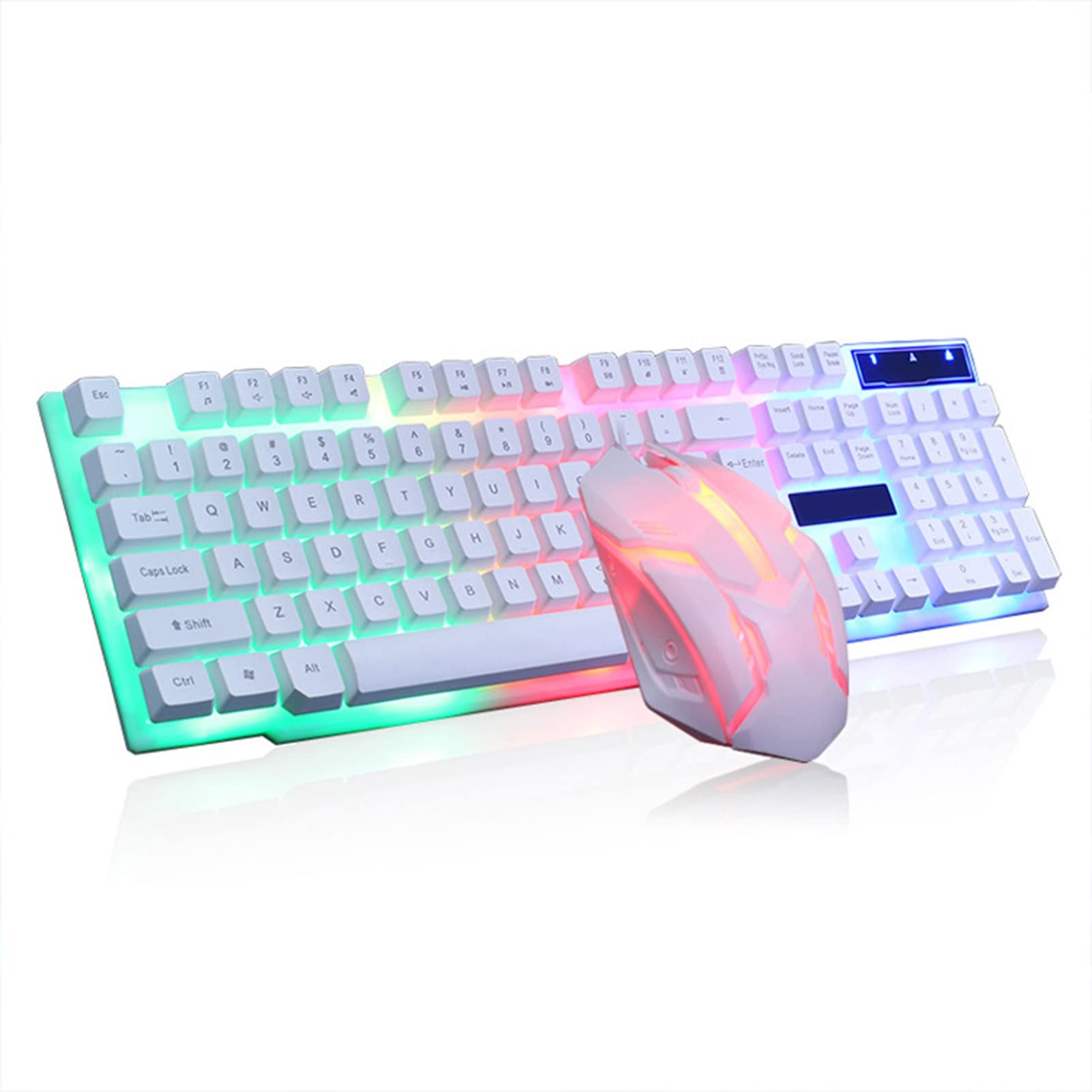 GIFZES Gaming Keyboard Mouse Kit, TX30 Keyboard Mouse Kit Ergonomic Quick Response 3D Anti-Slip Roller Colorful Backlight Ultra-Thin Computer USB Wired Game Keyboard Mouse Combo for Home White