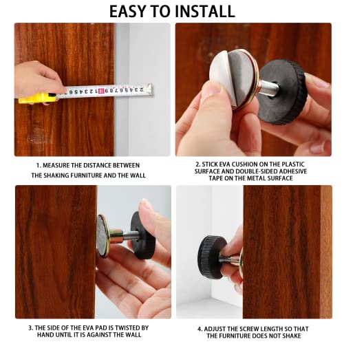 Litoexpe 4 Pcs Adjustable Threaded Bed Frame Anti-Shake Tool, Black Headboard Stoppers Bedside Anti Shake Tool for Beds, Cabinets, Sofa (30-110mm/ 1.18"-4.33")