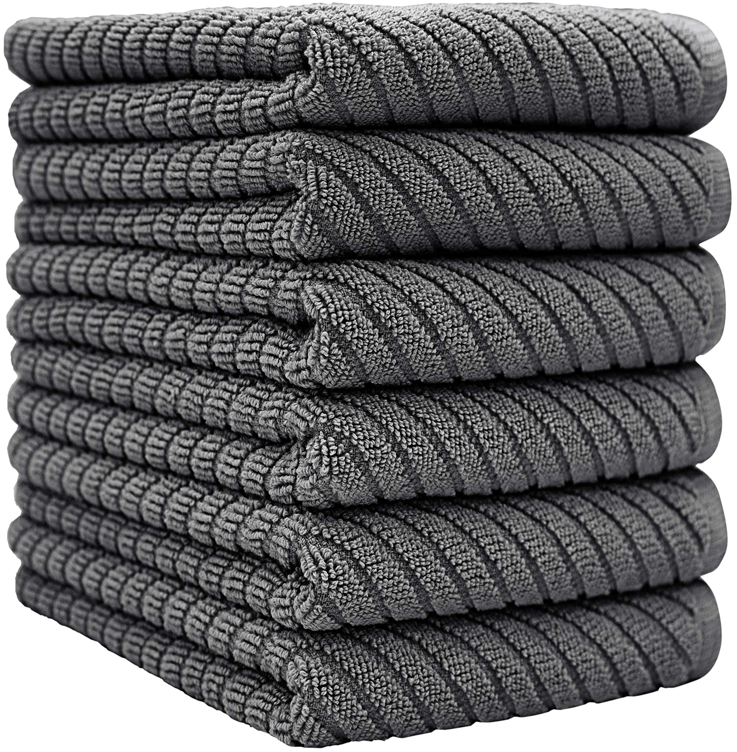 Premium Kitchen Towels (16”x 25”, 6 Pack) | Large Cotton Kitchen Hand Towels | Dish Towels | Diagonal Weave Design | 445 GSM Highly Absorbent Tea Towels Set with Hanging Loop | Grey
