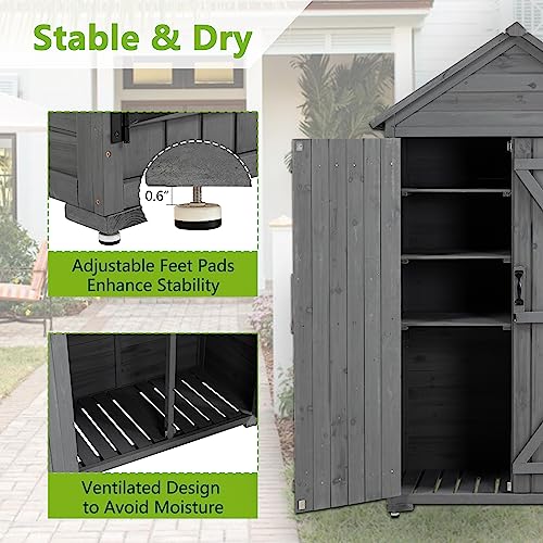 Wooden Garden Shed Solid Fir Wood Outdoor Storage Cabinet Backyard Garden Shed Tool Sheds Utility Organizer with Lockable 2 Double Doors and 3-Tier Shelves for Backyard Patio 39.56“x 22.04”x 68.89“