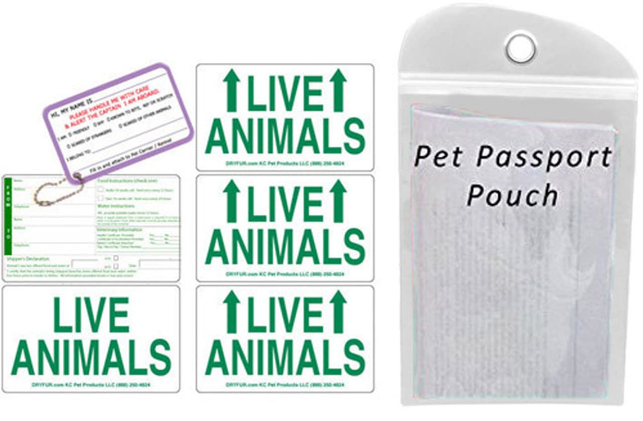 Live Animal Label Set of 5 Stickers w/ Pet Passport Pouch Clear
