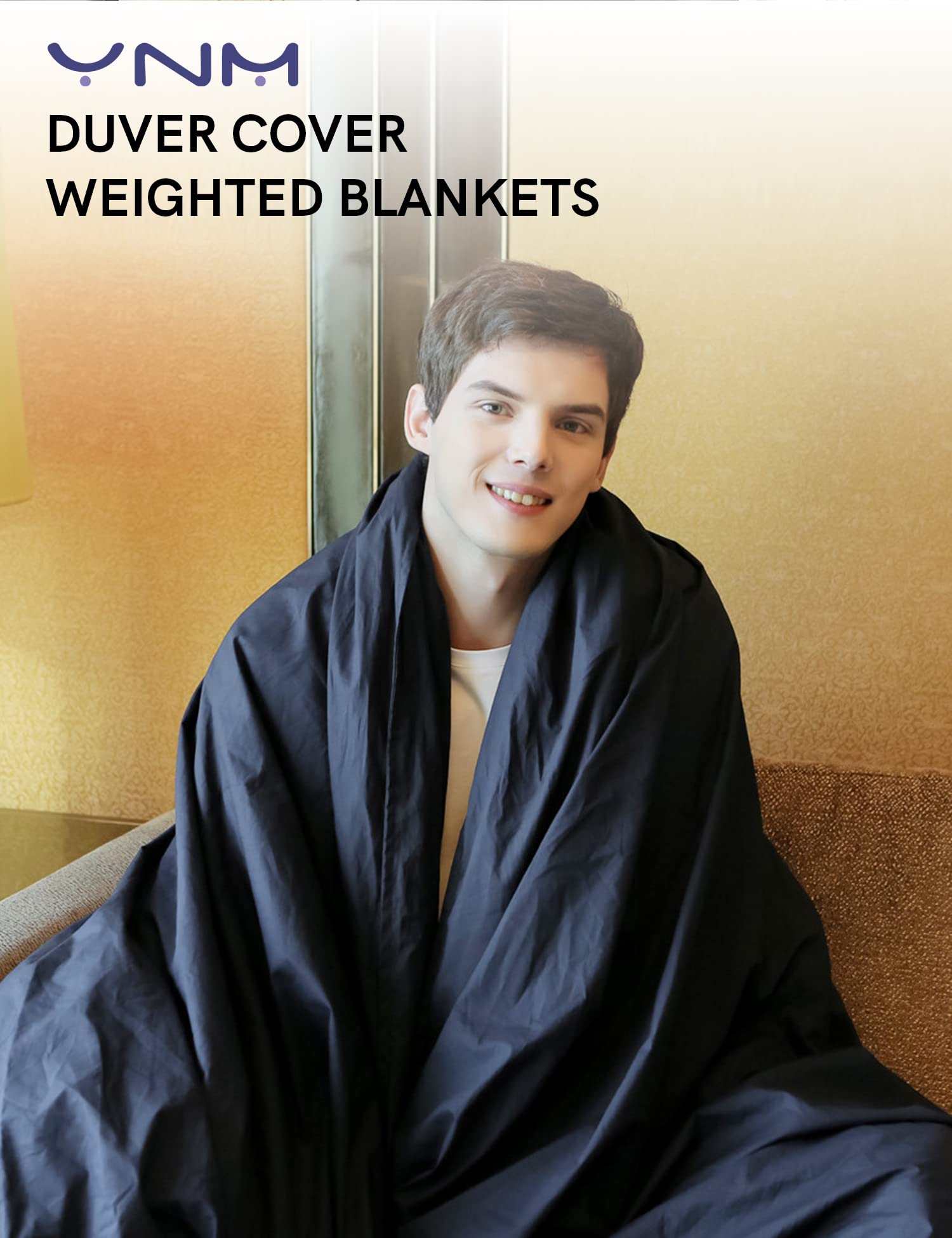 YnM Exclusive Cotton Duvet Cover for Weighted Blankets with 16 Strings (Navy, 60"x80")