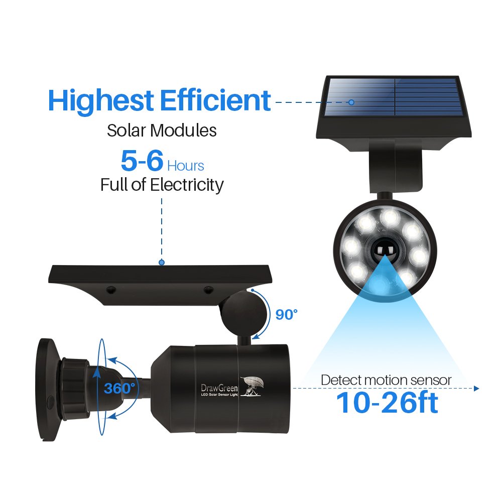 Solar Motion Lights Outdoor 1400-Lumen LED Spotlight 9-Watt(130W Equ.) Solar Flood Security Lights for Garden Driveway Patio Yard Path Porch Deck, 100-Week 100% Free Replacement