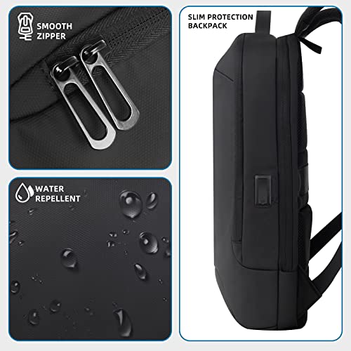 KINGSLONG 15.6-16 inch Slim Laptop Backpack for Men,Lightweight Waterproof Travel Computer Bag with USB Port Black